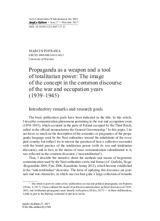 (PDF) Propaganda as a weapon and a tool of totalitarian power: The ...