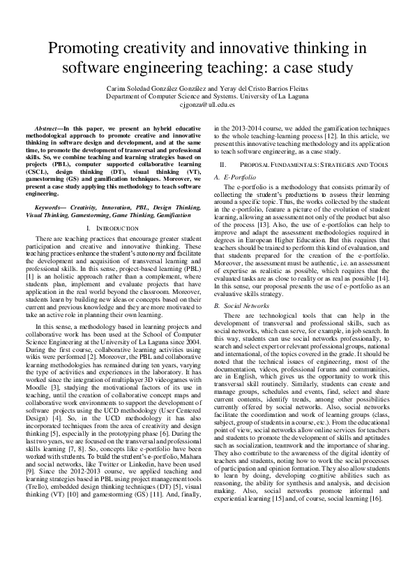 (PDF) Promoting creativity and innovative thinking in software ...