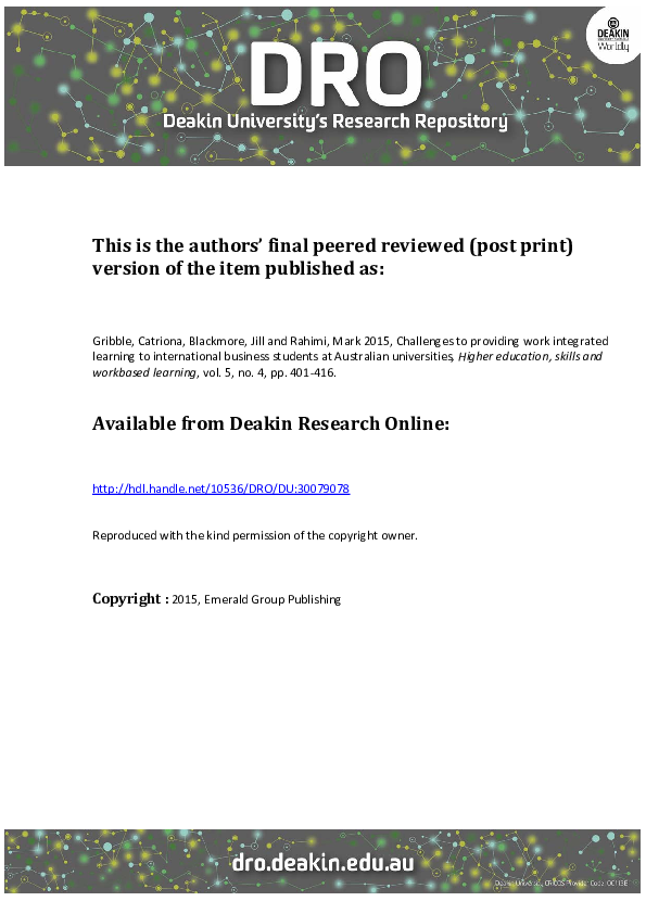 (PDF) Challenges to providing work integrated learning to international ...