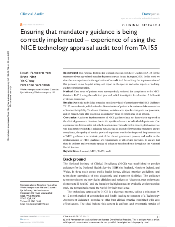 (PDF) Ensuring that mandatory guidance is being correctly implemented – experience of using the ...