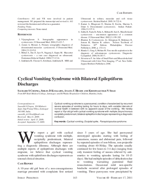(PDF) Cyclical vomiting syndrome with bilateral epileptiform discharges