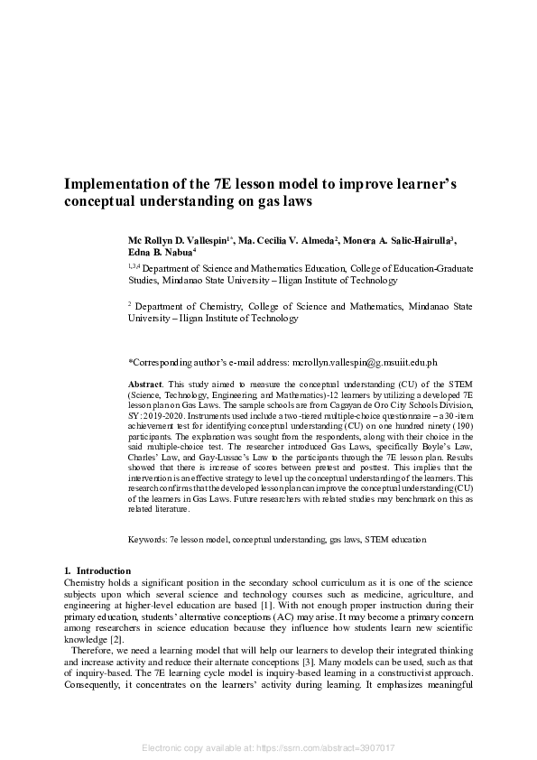 (PDF) Implementation of the 7e Lesson Model to Improve Learner's ...