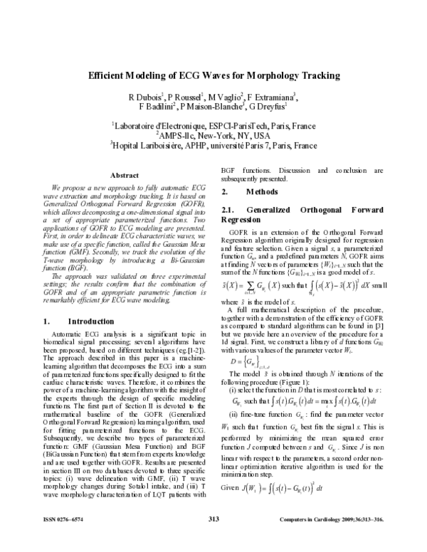 (PDF) Efficient modeling of ECG waves for morphology tracking | Gérard Dreyfus - Academia.edu