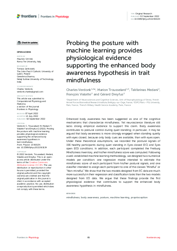 (PDF) Probing the posture with machine learning provides physiological ...