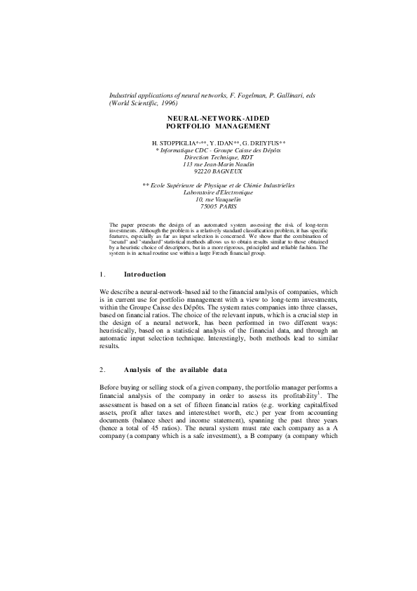(PDF) Neural-Network-Aided Portfolio Management (PDF) Neural-Network-Aided Portfolio Management
