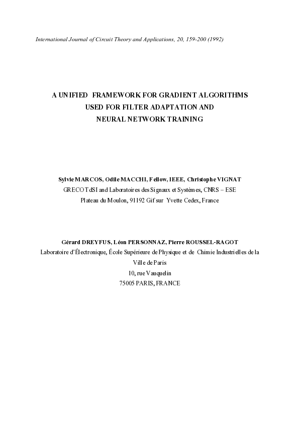 Pdf A Unified Framework For Gradient Algorithms Used For Filter