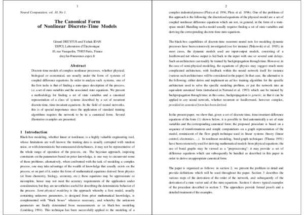 Pdf The Canonical Form Of Nonlinear Discrete Time Models Gérard Dreyfus
