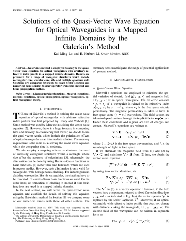(PDF) Solutions of the quasi-vector wave equation for optical ...