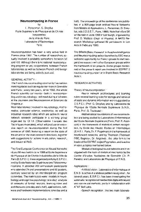 (PDF) Neurocomputing in France