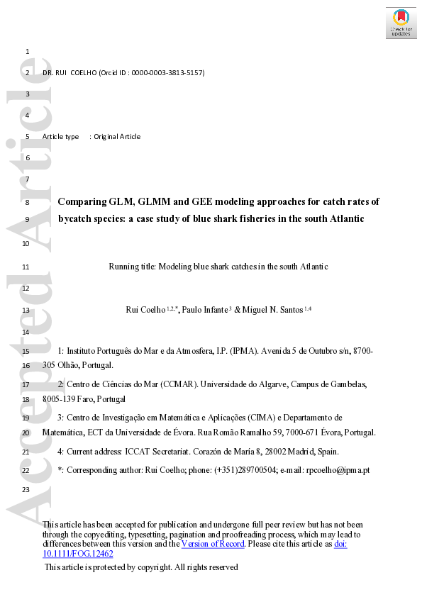 (PDF) Comparing GLM, GLMM, and GEE modeling approaches for catch rates ...