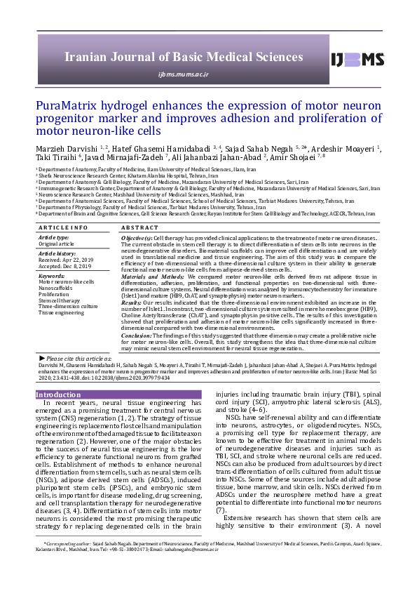 (PDF) PuraMatrix Hydrogel Enhances Motor Neuron Progenitor Markers