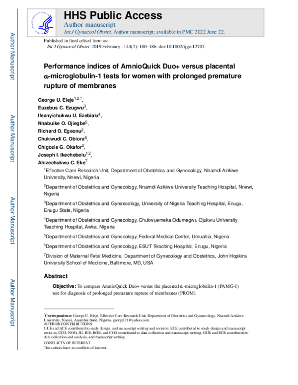(PDF) Placental alpha microglobulin-1 (AmniSure® test) for detection of ...