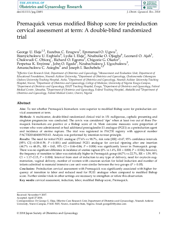 (PDF) Premaquick© versus modified Bishop score for preinduction ...