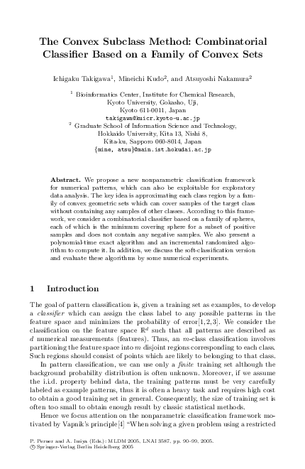 Pdf The Convex Subclass Method Combinatorial Classifier Based On A
