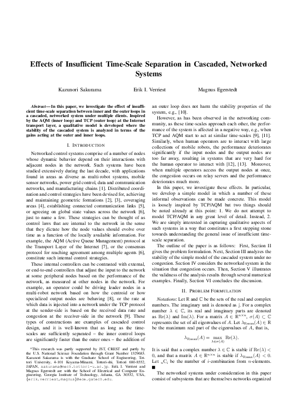 (PDF) Effects of insufficient time-scale separation in cascaded, networked systems