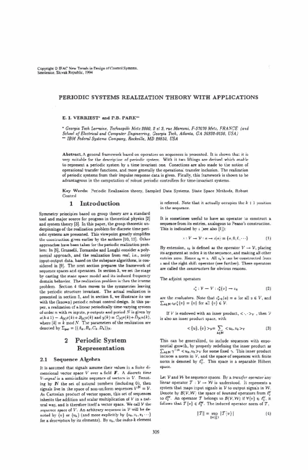 Pdf Periodic Systems Realization Theory With Applications