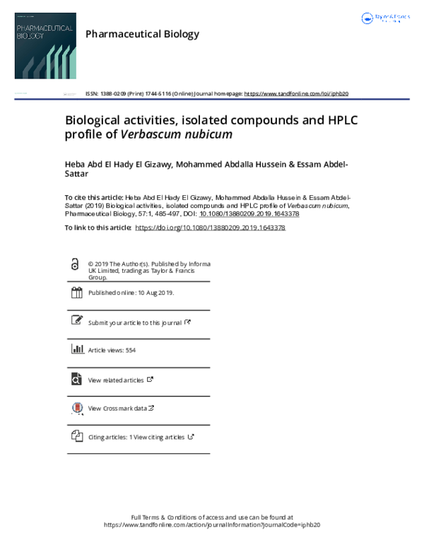 (PDF) Biological activities, isolated compounds and HPLC profile of Verbascum nubicum
