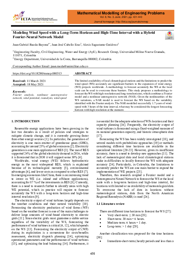 (PDF) Modeling Wind Speed with a Long-Term Horizon and High-Time Interval with a Hybrid Fourier ...