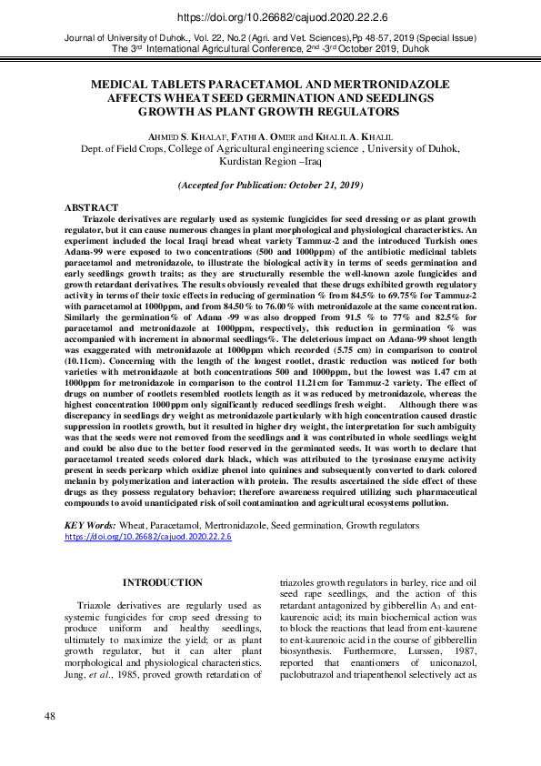 (PDF) Medical Tablets Paracetamol And Mertronidazole Affects Wheat Seed ...