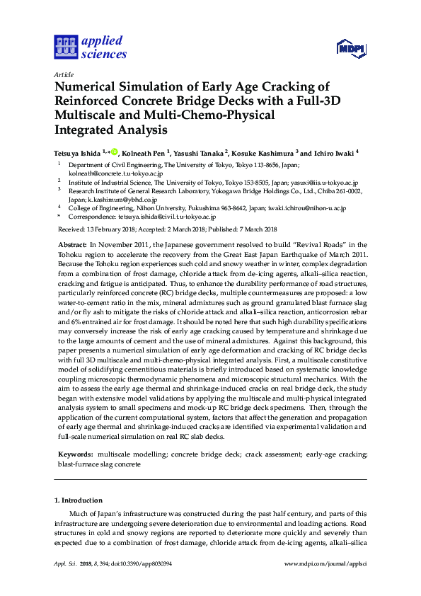 Pdf Numerical Simulation Of Early Age Cracking Of Reinforced Concrete Bridge Decks With A Full