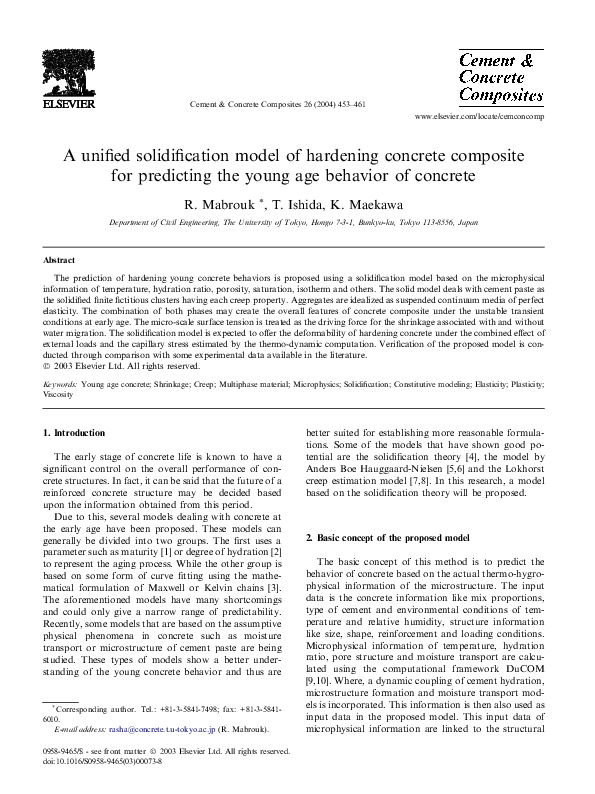 Pdf A Unified Solidification Model Of Hardening Concrete Composite For Predicting The Young