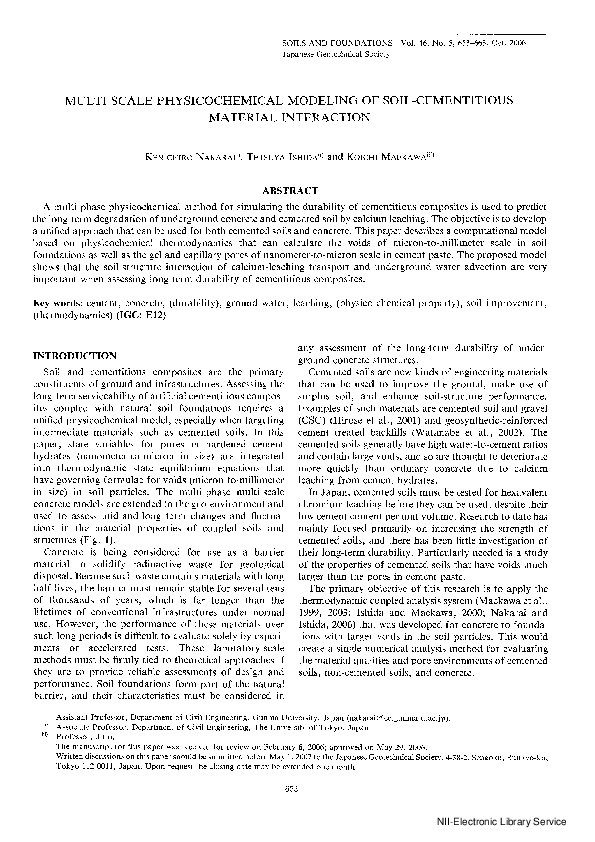 (PDF) Multi-Scale Physicochemical Modeling of Soil-Cementitious Material Interaction