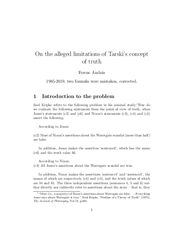 (PDF) On the alleged limitations of Tarski's concept of truth