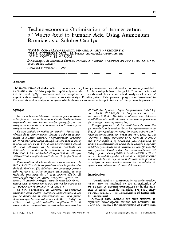 (PDF) Techno-economic optimization of isomerization of maleic acid to ...