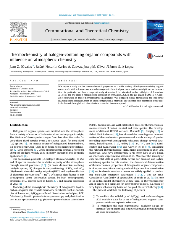 (PDF) Thermochemistry of halogen-containing organic compounds with ...