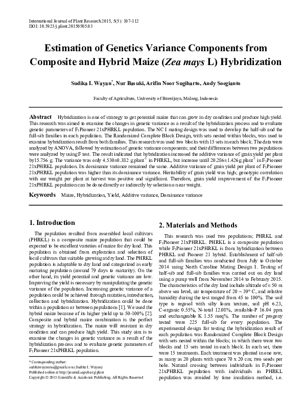 (PDF) Estimation of genetics variance components from composite and hybrid maize (Zea mays L ...