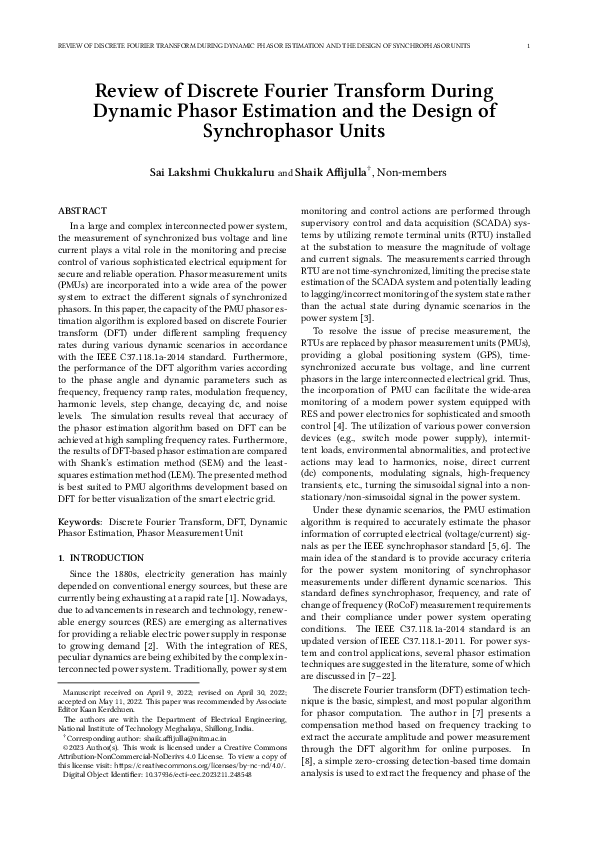 Pdf Review Of Discrete Fourier Transform During Dynamic Phasor Estimation And The Design Of