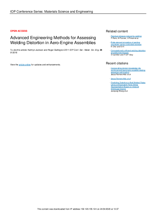 (PDF) Advanced Engineering Methods for Assessing Welding Distortion in Aero-Engine Assemblies