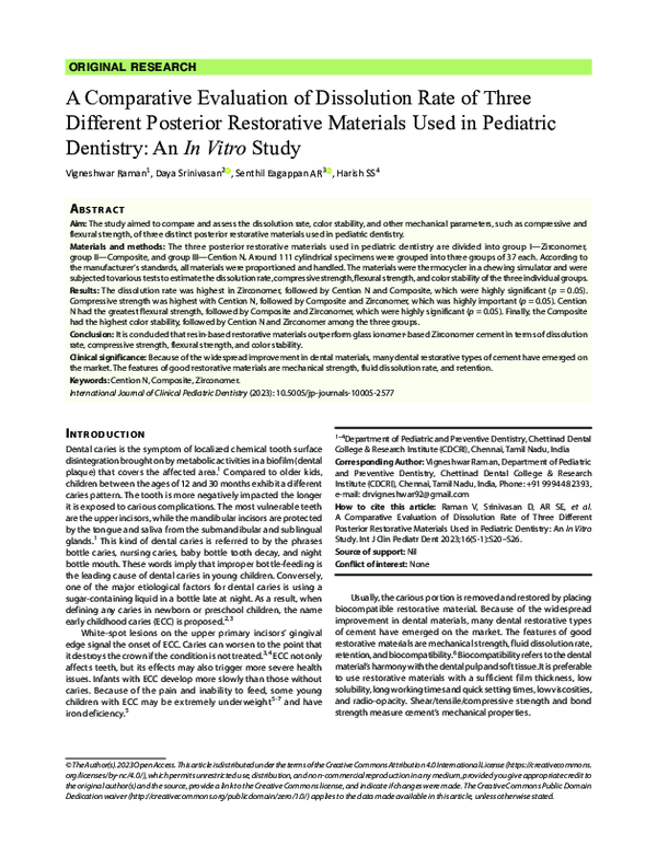 Pdf A Comparative Evaluation Of Dissolution Rate Of Three Different Posterior Restorative