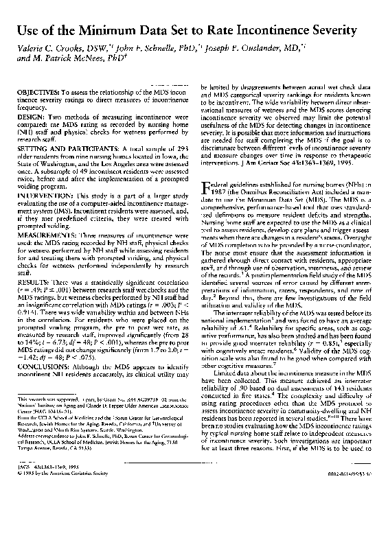 (PDF) Use of the Minimum Data Set to Rate Incontinence Severity