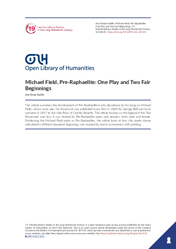 (PDF) Michael Field, Pre-Raphaelite: One Play and Two Fair Beginnings