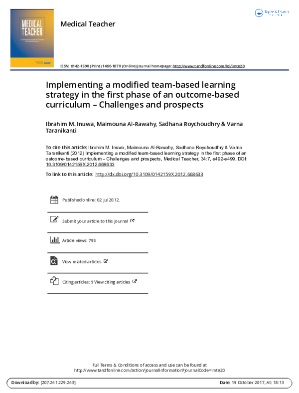 Pdf Implementing A Modified Team Based Learning Strategy In The First