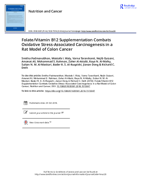 (PDF) Folate/Vitamin B12 Supplementation Combats Oxidative Stress ...