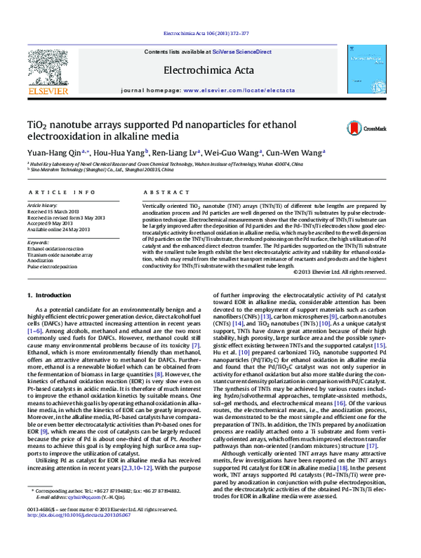 Pdf Tio2 Nanotube Arrays Supported Pd Nanoparticles For Ethanol Electrooxidation In Alkaline Media