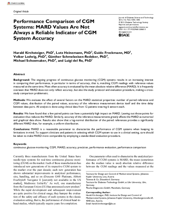 (PDF) Performance Comparison of CGM Systems