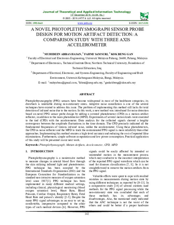 Pdf A Novel Photoplethysmograph Sensor Probe Design For Motion Artifact Detection A