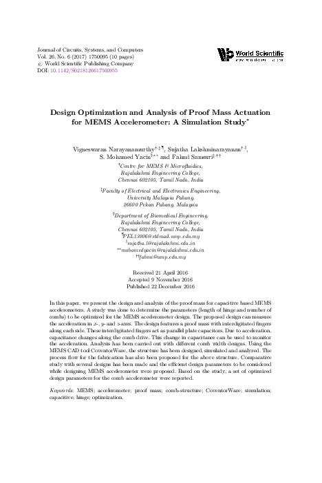 Pdf Design Optimization And Analysis Of Proof Mass Actuation For Mems