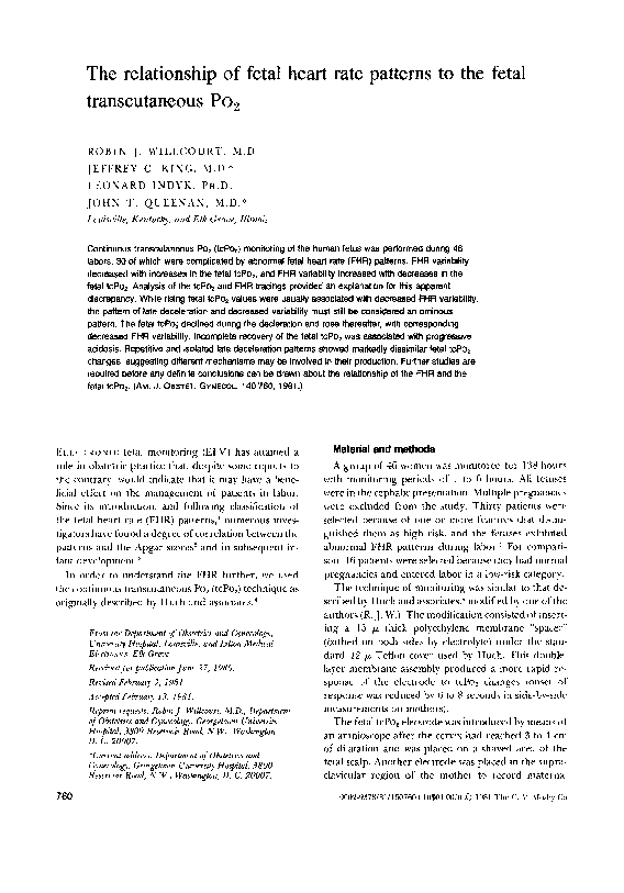 (PDF) The relationship of fetal heart rate patterns to the fetal ...