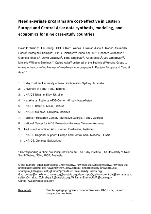 (PDF) Needle-syringe programs are cost-effective in Eastern Europe and ...