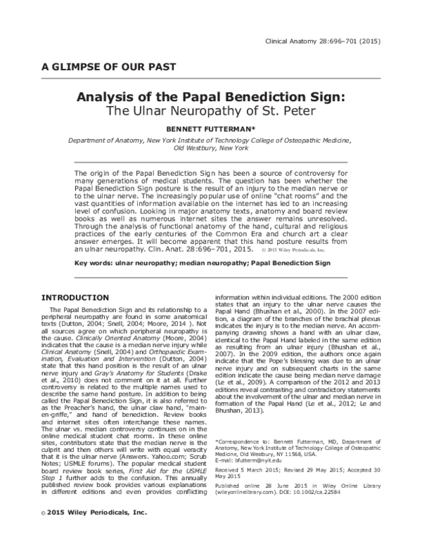 (PDF) Analysis of the Papal Benediction Sign: The ulnar neuropathy of ...