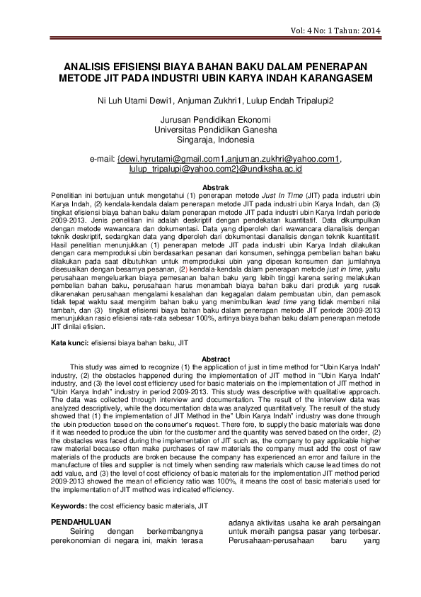 (PDF) Analisis Efisiensi Biaya Bahan Baku Dalam Penerapan Metode Jit ...