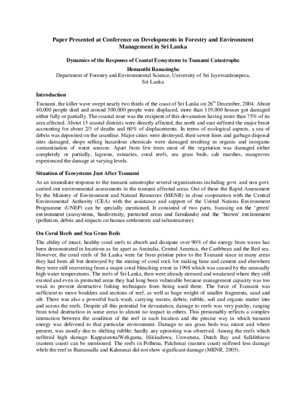 (PDF) Dynamics of the Response of Coastal Ecosystems to Tsunami ...