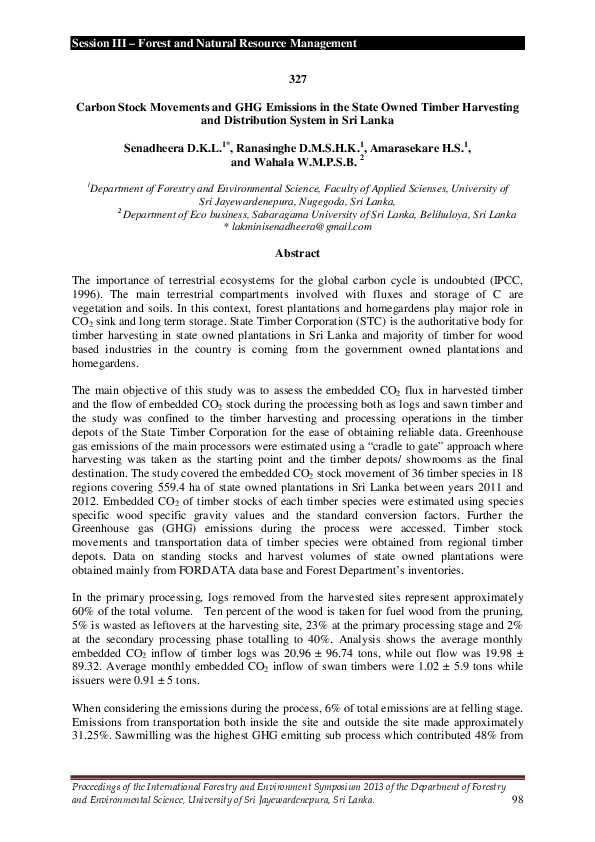 (PDF) Carbon Stock Movements and GHG Emissions in the State Owned ...