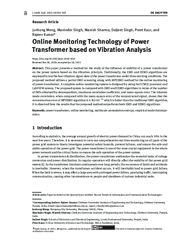 Pdf Online Monitoring Technology Of Power Transformer Based On Vibration Analysis