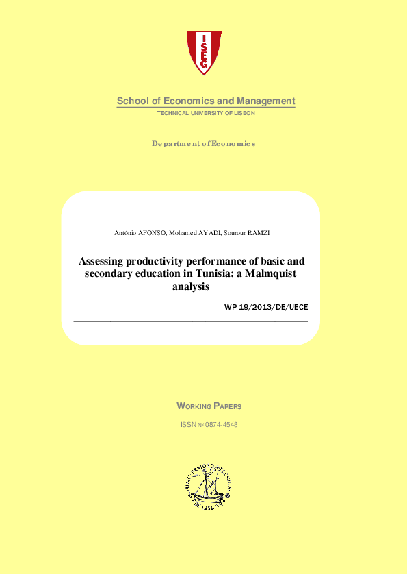 (PDF) Assessing Productivity Performance of Basic and Secondary Education in Tunisia: A ...