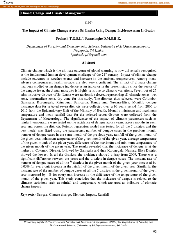 (PDF) The Impact of Climate Change Across Sri Lanka Using Dengue ...